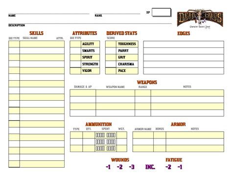 Deadlands Character Sheet White Download Printable Pdf Templateroller