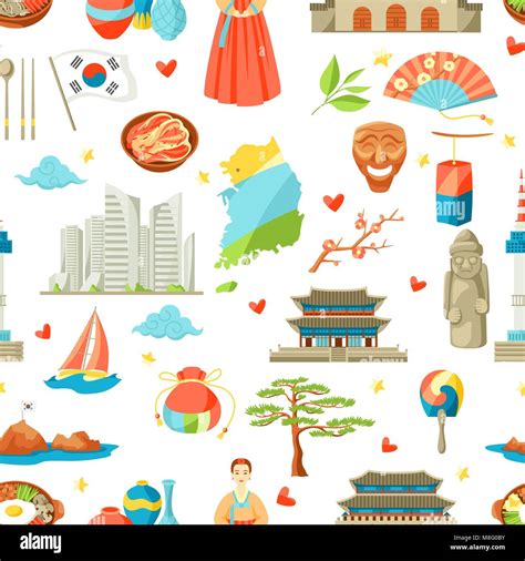 South Korea Seamless Pattern Korean Traditional Symbols And Objects Stock Vector Image And Art
