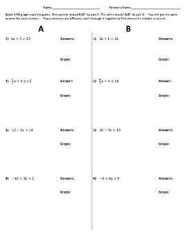 Solving Inequalities Partner Activity By Brandon Bock TPT