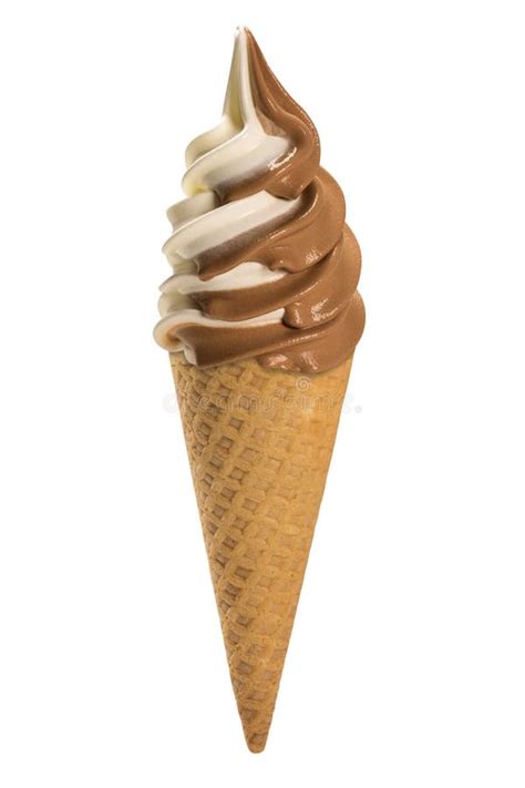 Chocolate Flavor Ice Cream In A Waffle Cone With Chocolate Sauce And