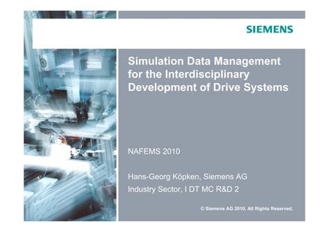 Simulation Data Management For The Interdisciplinary Development Of Drive Systems Ppt