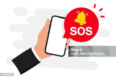 스크린 폰의 Sos 알림 전화로 Sos 긴급 전화 화면 스마트 폰에서 911 통화 도움을 청하는 외침 도움 요청 벡터 스톡