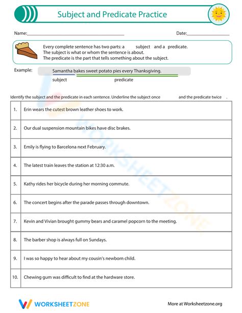 Subject And Predicate Practice Worksheet