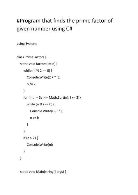 Prime Factor Of C Program That Finds The Prime Factor Of Given Number Using C Using