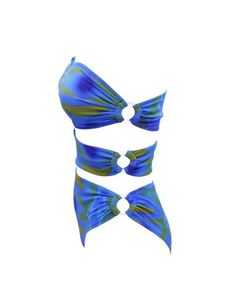 Blue Abstract Strapless One Piece Emmaswimwear