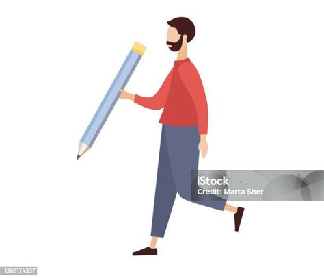 작은 남자 또는 소년 펜실을 들고 검색 정보 솔루션 분석 쓰기 저널리스트 블로거 개념 벡터 플랫 일러스트레이션 디자인 요소에 대한 스톡 벡터 아트 및 기타 이미지 Istock