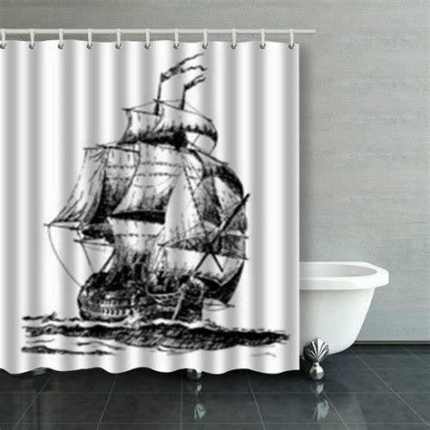 Bpbop Hand Drawn Vintage Sailing Ship Pirate Shower Curtains Bathroom
