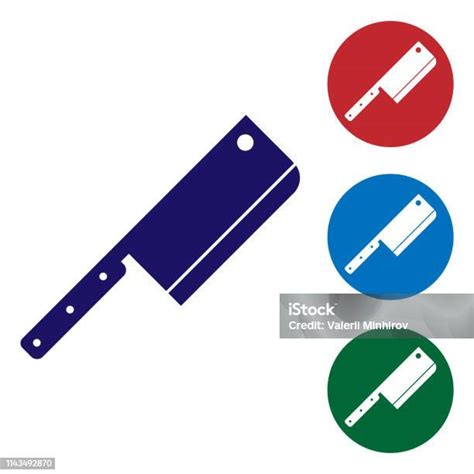 흰색 배경에 고립 된 파란 고기 헬기 아이콘 고기를 위한 부엌 칼 도살 용 칼 원 버튼의 색상 아이콘을 설정 합니다 벡터 일러스트 가정 생활에 대한 스톡 벡터 아트 및 기타