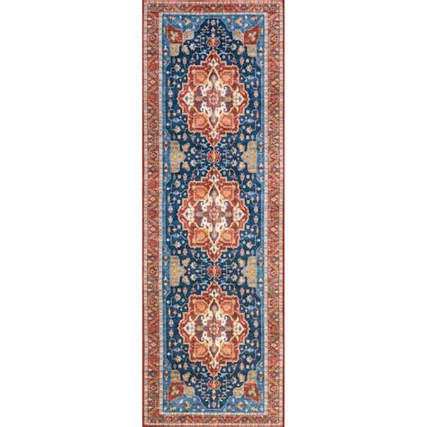 NuLOOM Hera Medallion Spill Proof Machine Washable Blue 2 Ft 6 In X 8
