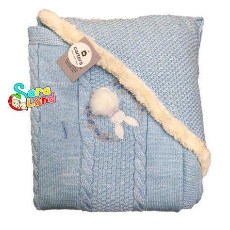 خرید و قیمت پتو نوزاد کارترز مدل بافت داخل خز قنداق شو کلاه دار طرح خرگوش آبیسیسمونی سارالند ترب