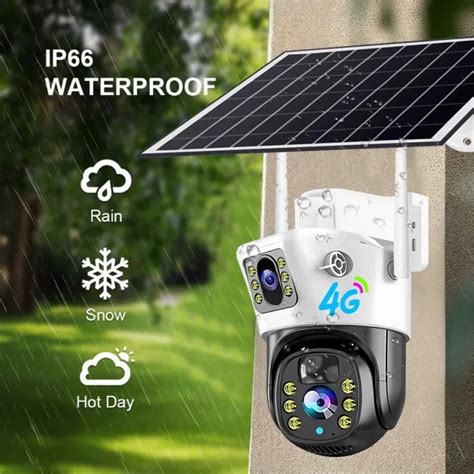 Solar Panel Dual Lens 4g Sim Cctv Camera Outdoor Color Night Vision Pir Alarm Two Way Audio Ip