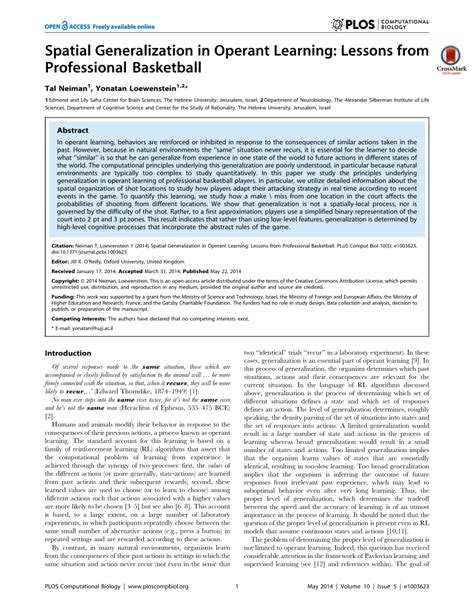 Pdf Spatial Generalization In Operant Learning Lessons From Professional Basketball