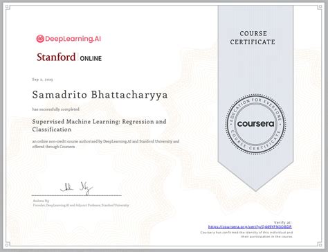 Proud To Announce My Completion Of Deeplearningais Supervised Machine Learning Course