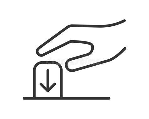 Hand Pushing Button With Arrow Down Clean Line Art Symbolizes Action Control Trigger Or