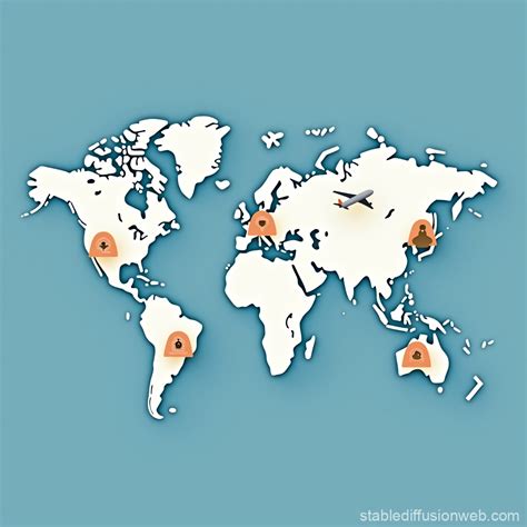 Minimalist World Map With Travel Icons Stable Diffusion Online
