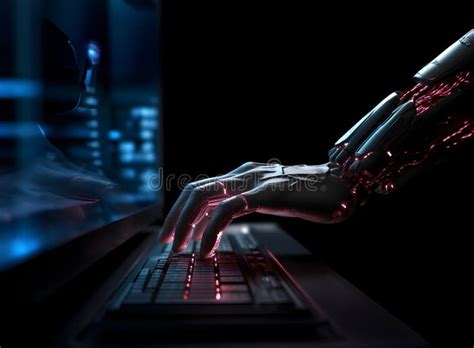 Futuristic Ai Robot Hand Typing And Working With Computer Or Laptop