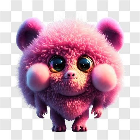 Descarga Lindo Oso Peludo Rosa Con Ojos Grandes Y Orejas Grandes Pngs