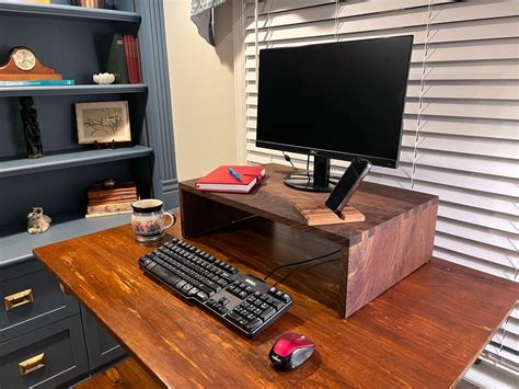 Handmade Walnut Monitor Stand Desk Organizer With Storage Cubby Etsy