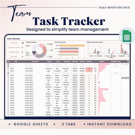 Task Tracker Google Sheets Template Team Project Management Task To Do List Etsy Canada