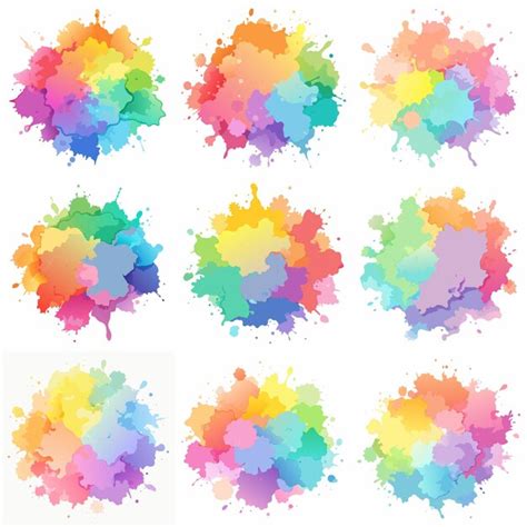 페인트 스플래시 블로브 페인트 스프래터 다채로운 세트 터 페인트의 스프래시 백색에 분리 프리미엄 Ai 생성 벡터