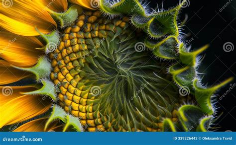 Close Up Of A Sunflower Head Revealing The Fibonacci Sequence Evident Stock Photo Image Of