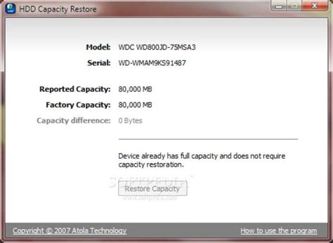 hdd capacity restore download softpedia