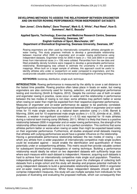 Pdf Developing Methods To Assess The Relationship Between Ergometer