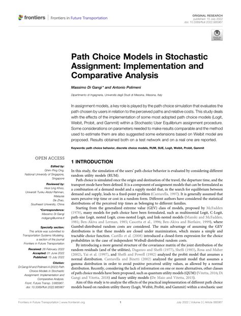 Pdf Path Choice Models In Stochastic Assignment Implementation And Comparative Analysis