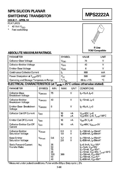 Mps2222a 6760224 Pdf Datasheet Download Ic On Line