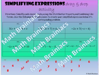 Simplifying Expressions Distribute And Combine Like Terms Drag Drop Activity