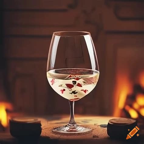 Playing Cards And Glass Of Wine By The Fireplace On Craiyon