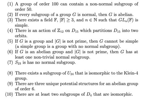 solved 1 a group of order 100 can contain a non normal subgroup of