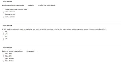 Solved Dna Contains The Nitrogenous Base Instead Of Which