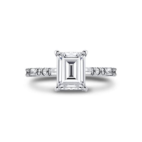 Emerald Cut Alternating Diamond And Baguette Engagement Ring Tessa