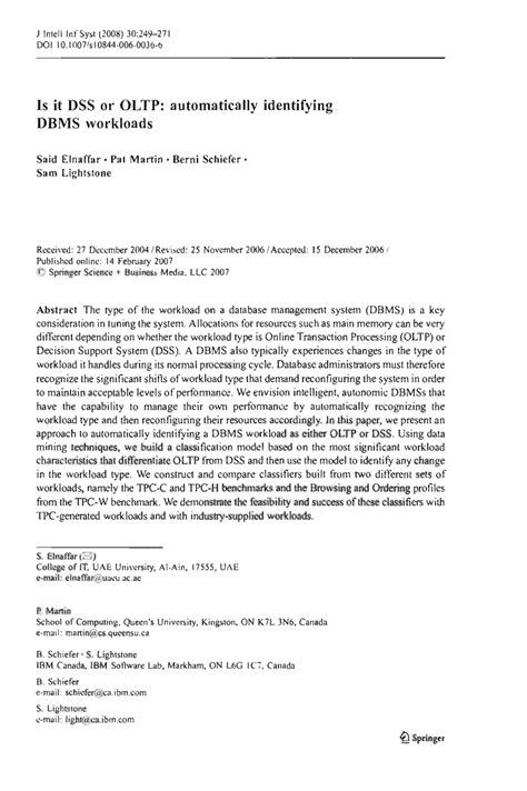 Pdf Is It Dss Or Oltp Automatically Identifying Dbms Workloads
