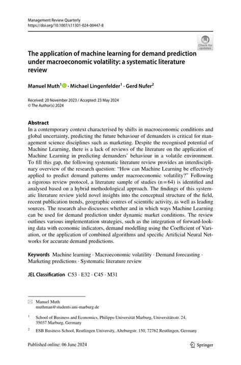 Pdf The Application Of Machine Learning For Demand Prediction Under Macroeconomic Volatility