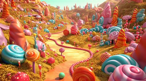 Cartoon Candy Land In 3d Rendered Glory Background Candy Background