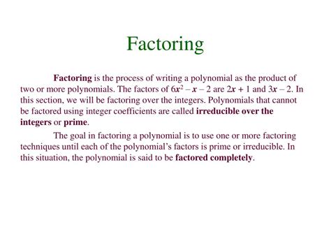 Ppt Factoring Polynomials Powerpoint Presentation Free Download Id