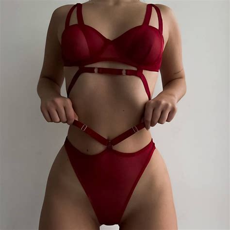 Купить Сексуальное нижнее белье для женщин Эротическое нижнее женское белье бордовый прозрачный