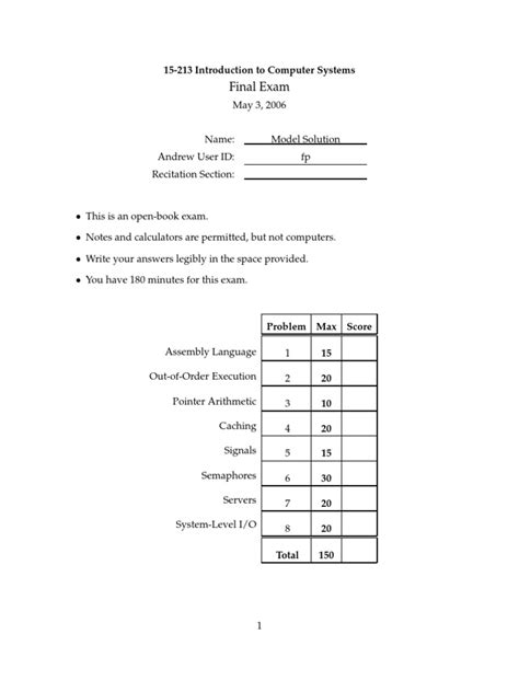 Final Exam 15 213 Introduction To Computer Systems Pdf Pointer Computer Programming Final Exam 15 213 Introduction To Computer Systems Pdf Pointer Computer Programming