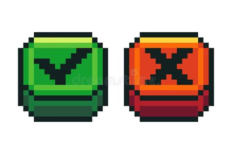 Check Cross Mark Pixel Buttons Interface Menu For Retro Video Game 8 Bit Sprite Game App Ui