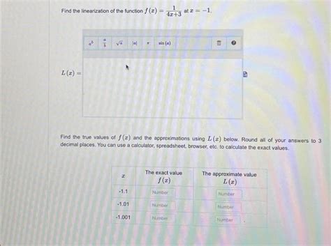 Solved Find The Linearization Of The Function Fx Lx