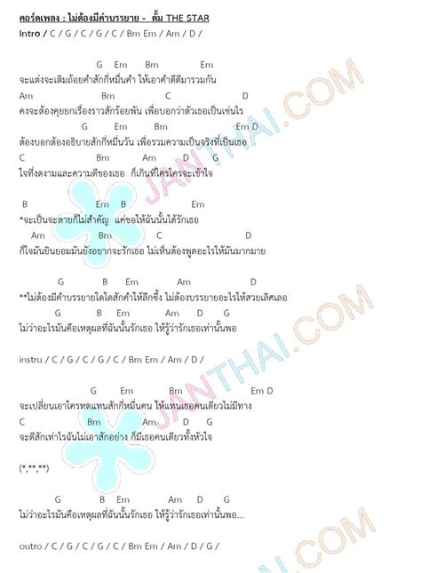 คอร์ดเพลง ไม่ต้องมีคำบรรยาย ตั้ม The Star Janthai Music คอร์ดกีตาร์