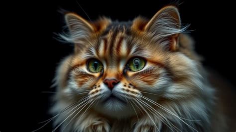 A Persian Cat with Green Eyes and Fluffy Fur Sitting Calmly in a Dark Studio Stock Illustration ...