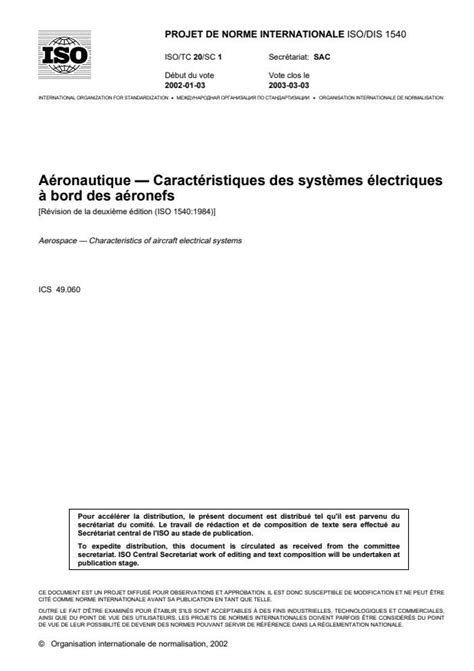 ISO DIS 1540 Aerospace Characteristics Of Aircraft Electrical Systems