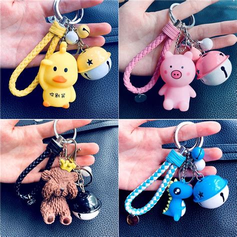 ของเล่นน่ารักพวงกุญแจการ์ตูนหมูสาวหัวใจกระเป๋าจี้เล็กเกาหลีระฆังพวง