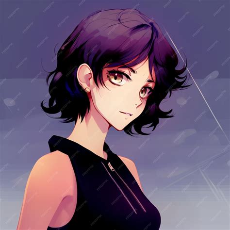 Premium Photo Anime Girl With Black Hair And A Black Dress Looking At