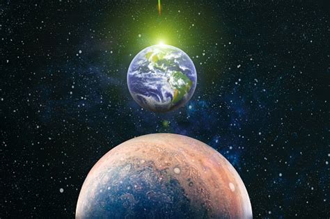 Nasa에 의해 제공 되는이 이미지의 화려한 별이 빛나는 요소에 복사 공간 목성 행성과 지구와 은하계 과학에 대한 스톡 사진 및