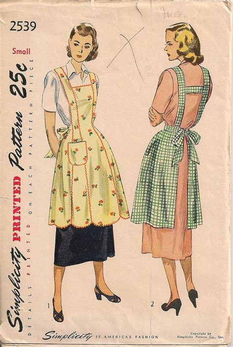 Vintage 1950s Apron Pattern Simplicity 2539 By Sewpatterns 2200