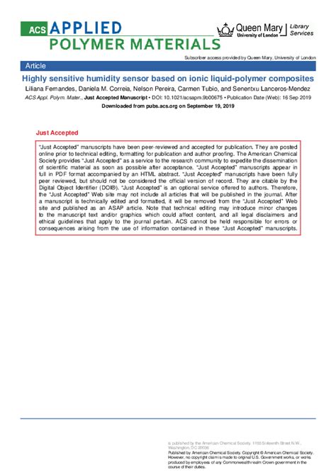 Pdf Highly Sensitive Humidity Sensor Based On Ionic Liquidpolymer Composites